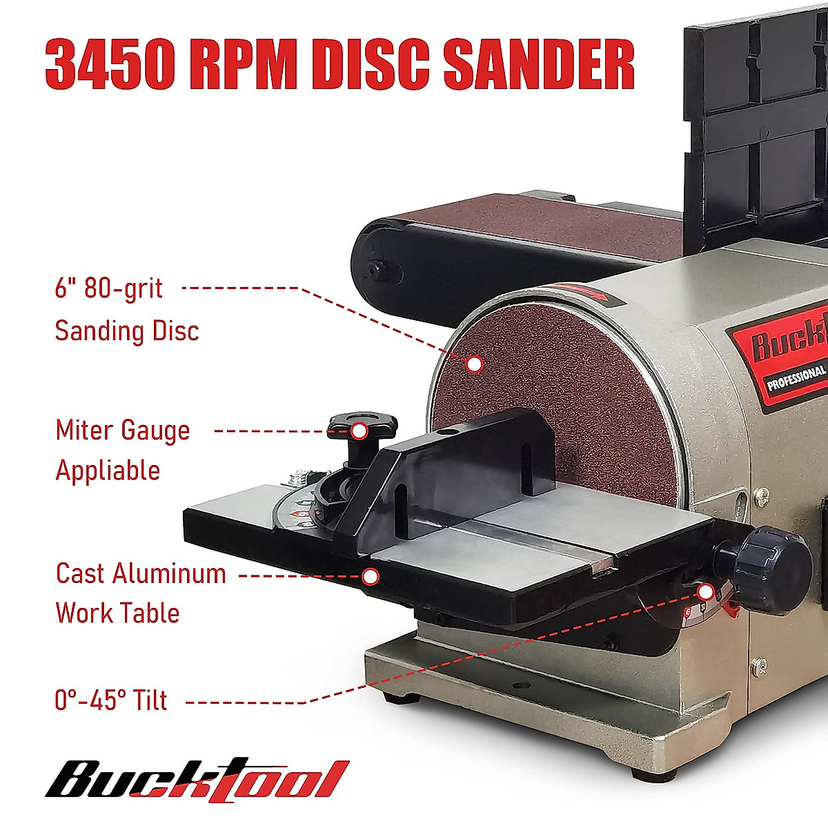BUCKTOOL 5.0A Belt Disc Sander 4 in x 36 in Belt and 6 in Disc Sander with 3/4HP Direct-drive Motor and Portable Al Base, BD4603 Upgraded Model