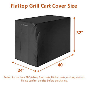Outdoor Dining Cart Cover - Waterproof Flattop BBQ Grill Cart Protector Storage Cover, Compatible with 40" Cart, 40" L x 24" W x 32" H