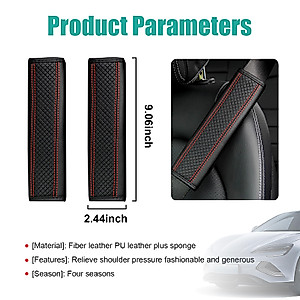 Ziciner 2 PCS Car Seat Belt Covers, Soft Leather Seat Belt Shoulder Strap Pads, Safety Seat Belt Covers for A More Comfortable Driving, Compatible with All Cars & Camera Backpack Straps (Black & Red)