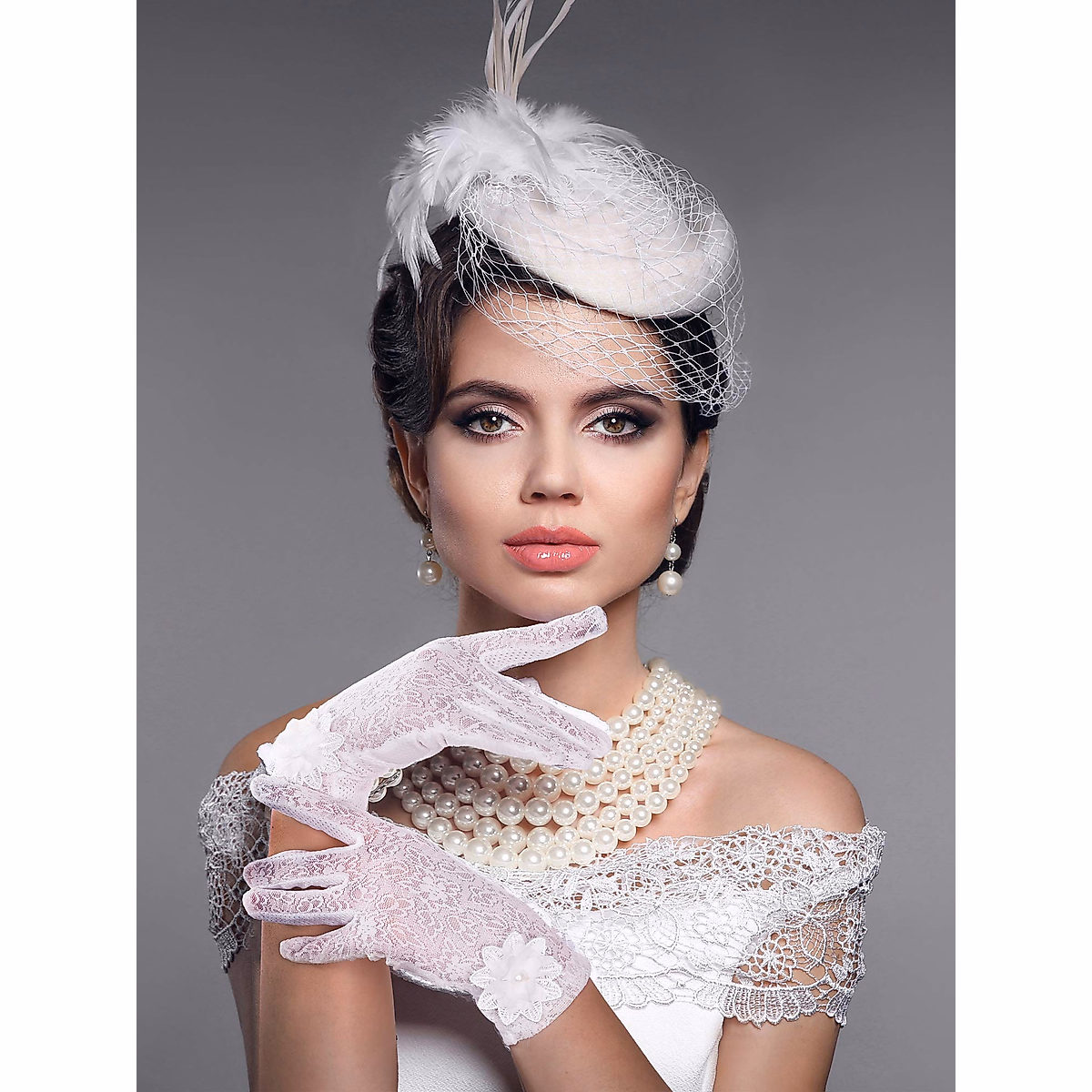 3 Pairs Women Lace Gloves Dress Gloves Floral Lace Gloves for Tea Party Wedding Dinner(Black, White, Skin Color)