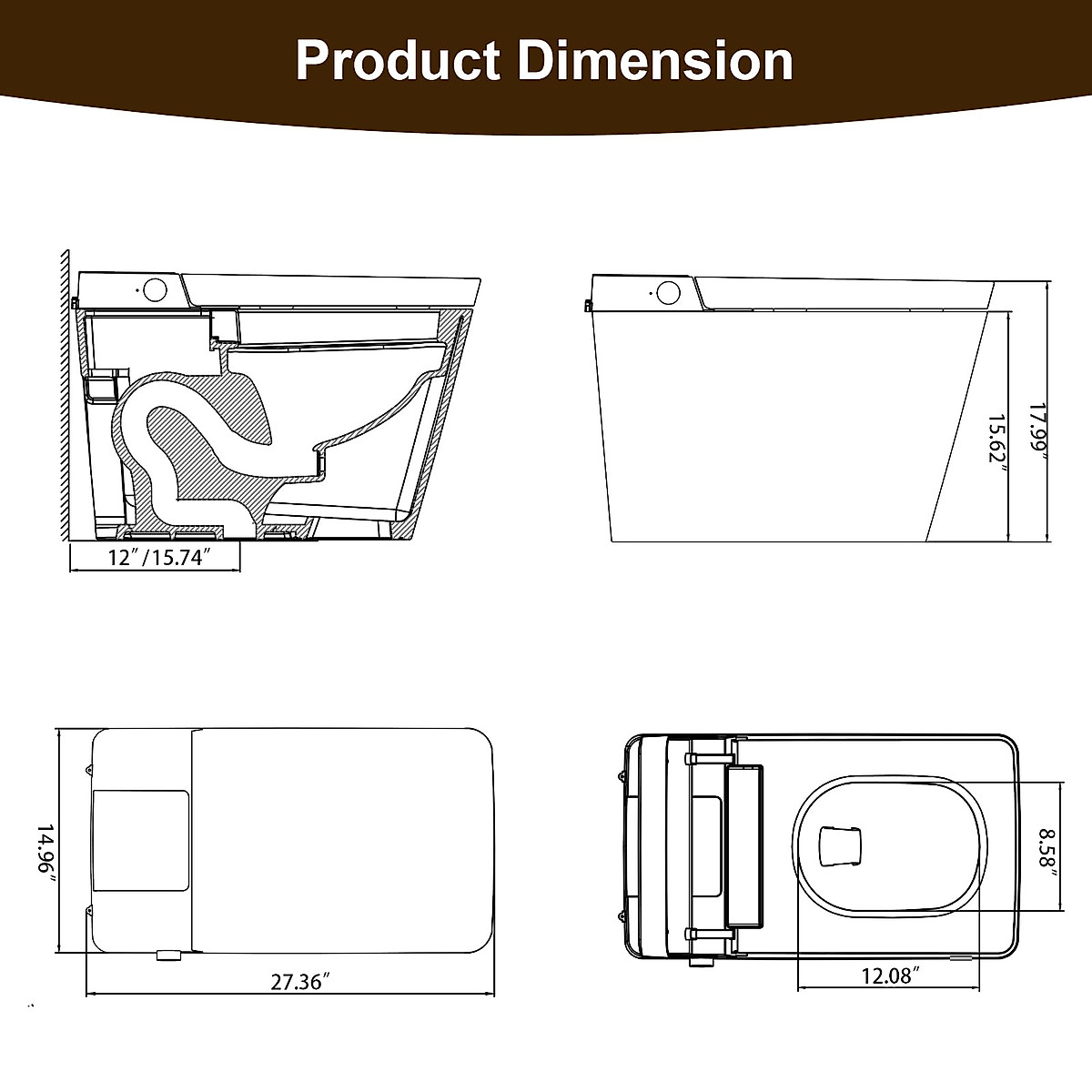 Bidet Toilet Attachment w/Digital Display Temperature, Adjustable Cool to Warm Water, Non-Electric Self Cleaning Dual Retractable Nozzles for Rear & Feminine Wash