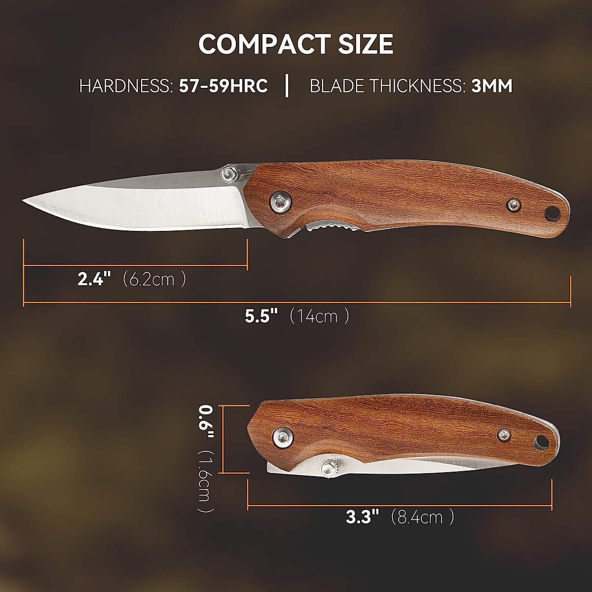 BARRYSAIL Small Pocket Knife, Folding Knife with 2.4 Inch Blade, Liner Lock, Wood Handle for EDC, Outdoor Camping, Survival (Polished)