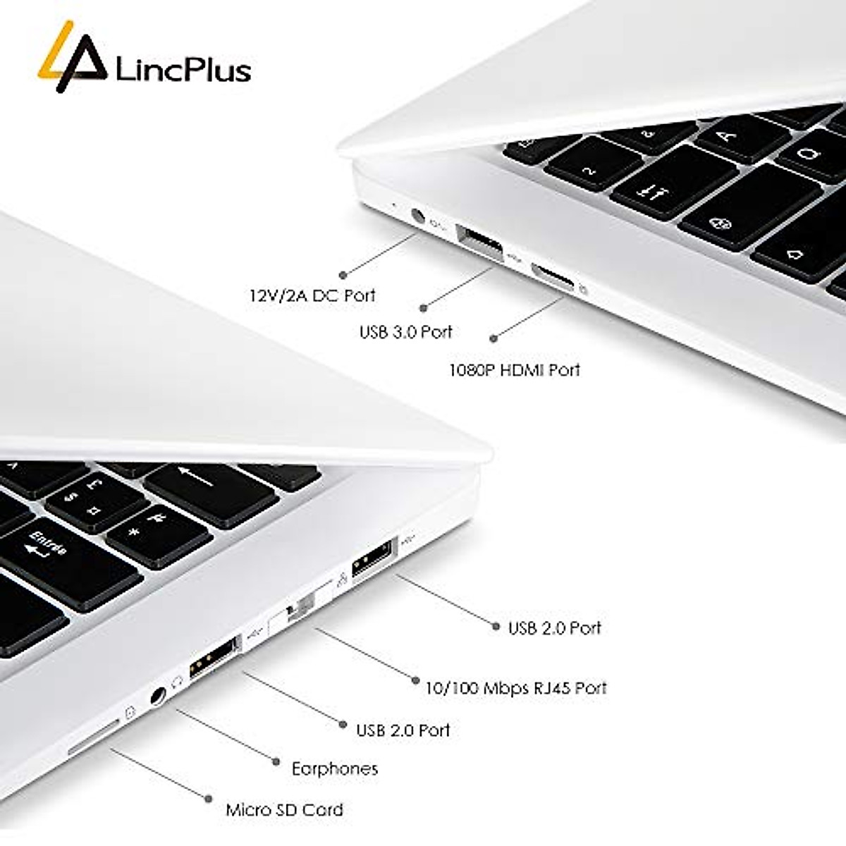 LincPlus P3 14 inch Slim Laptop Full HD IPS Computer Intel Celeron 4GB RAM 64GB EMMC Thin Portable Student Netbook Windows 10 in S Mode Ultrabook UK Keyboard White PC
