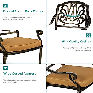 MEETWARM 2 Piece Patio Dining Chairs with Cushions, Outdoor All-Weather Cast Aluminum Chairs, Patio Bistro Dining Chair Set of 2 for Garden Deck Backyard, Dark Bronze