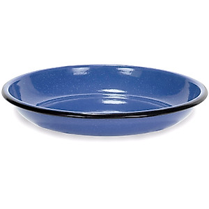 Red Co. Set of 4 Enamelware Metal 10” Round Camping Plates, White-Speckled Blue/Black Rim