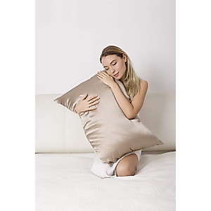 BlueHills Luxury Gift Set - 100% Pure Mulberry Natural Soft Both Sides Silk Pillowcase 2 Pack for Hair and Skin Hidden Zipper & 1 Pure Silk Eye Mask Gift Box 3 Piece Set Taupe Color Standard S023