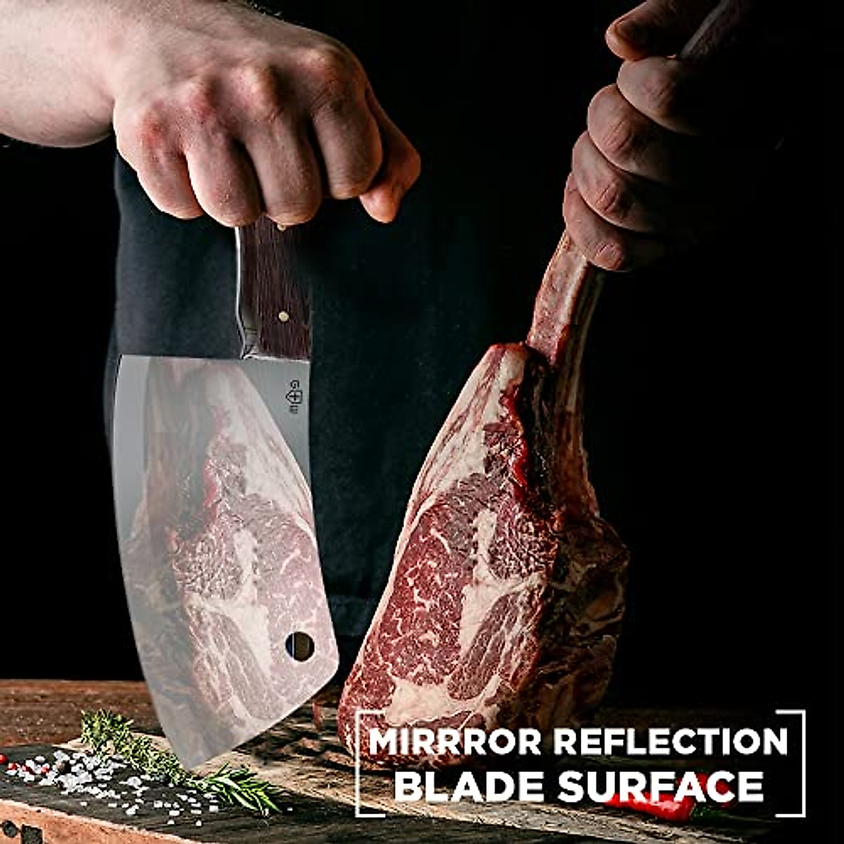 Grand Way Butcher Knife - Cleaver Knife for Meat Bone Vegetable Fruit Knife - Indoor Outdoor Cooking Utensil -