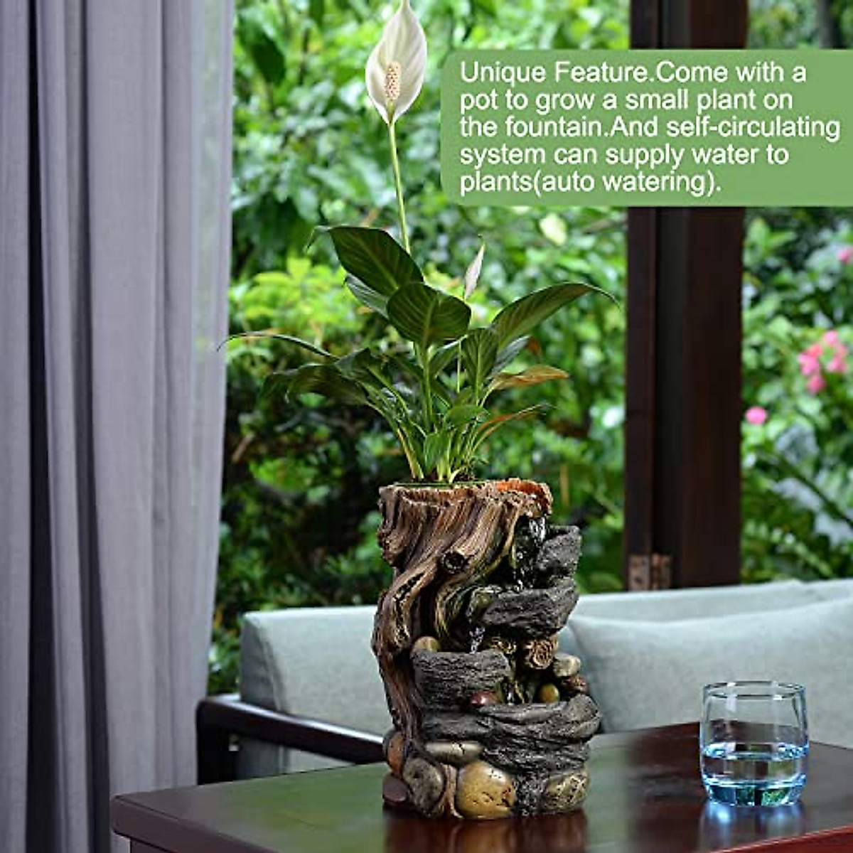 GOSSI Indoor Fountain Decorative 5-Tier Rockery Tabletop Fountains with a Small Plastic Pot to Grow The Plant by Yourself(Auto Watering)(22021)