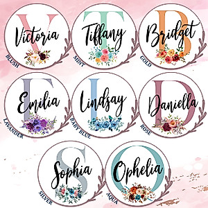 Personalized Wedding Floral Tote Bags Gift for Bridesmaid w/Initial & Name - 8 Design - Customized Canvas Bag for Girls - Custom Beach Shoulder Bag - Maids Bachelorette Party Bridal Shower Gifts C1