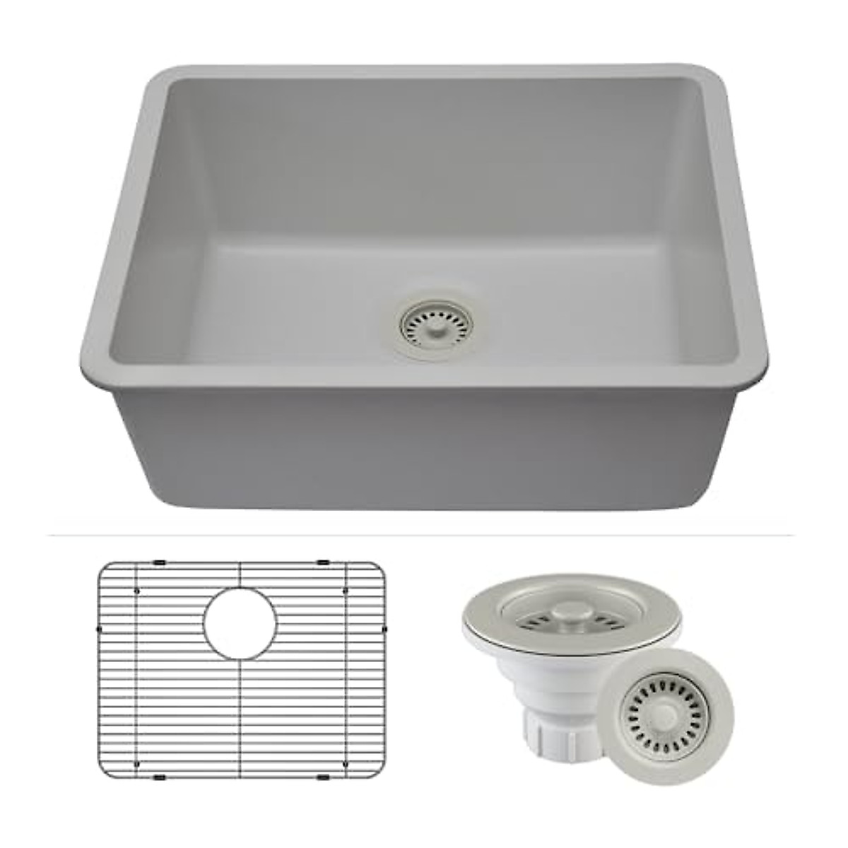 23" x 18" Quartz Kitchen Sink, Single Bowl Kitchen Sinks, Drop in Kitchen Sink, Granite Composite Kitchen Sink, Undermount Sink, Galaxy White Kitchen Sink, Includes Grid, Strainer, Flange, LP-2318-W