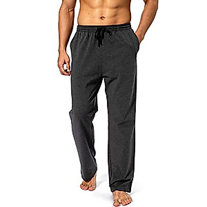 Pudolla Men's Cotton Yoga Sweatpants Athletic Lounge Pants Open Bottom Casual Jersey Pants for Men with Pockets (Charcoal Small)