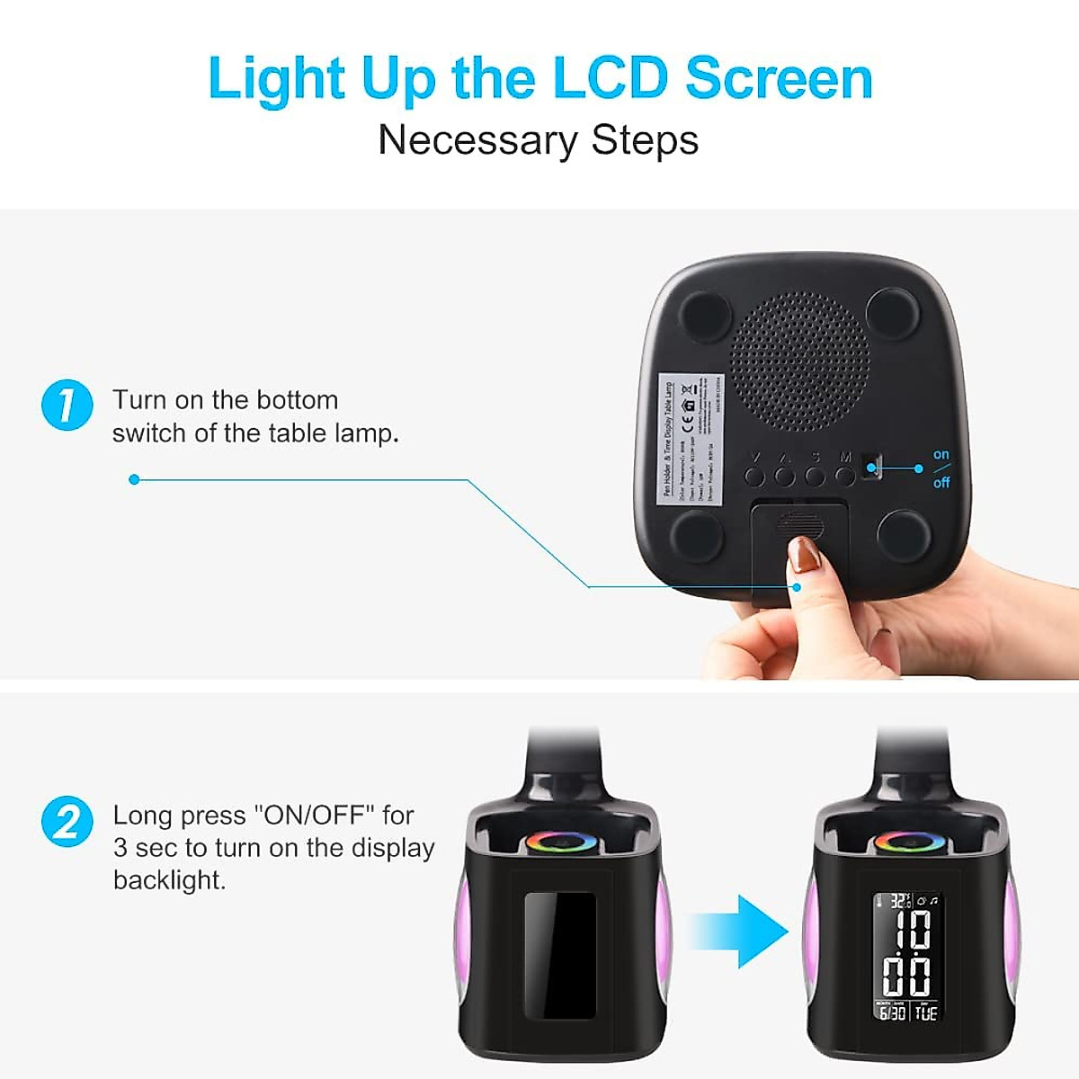 wanjiaone LED Desk Lamp with Clock,Color Changing Nightlight,Study Lamp with Pen Holder,Desk Light with USB Charger,Table Light for Home,Office,Gift for Kids,Students,Women,Black