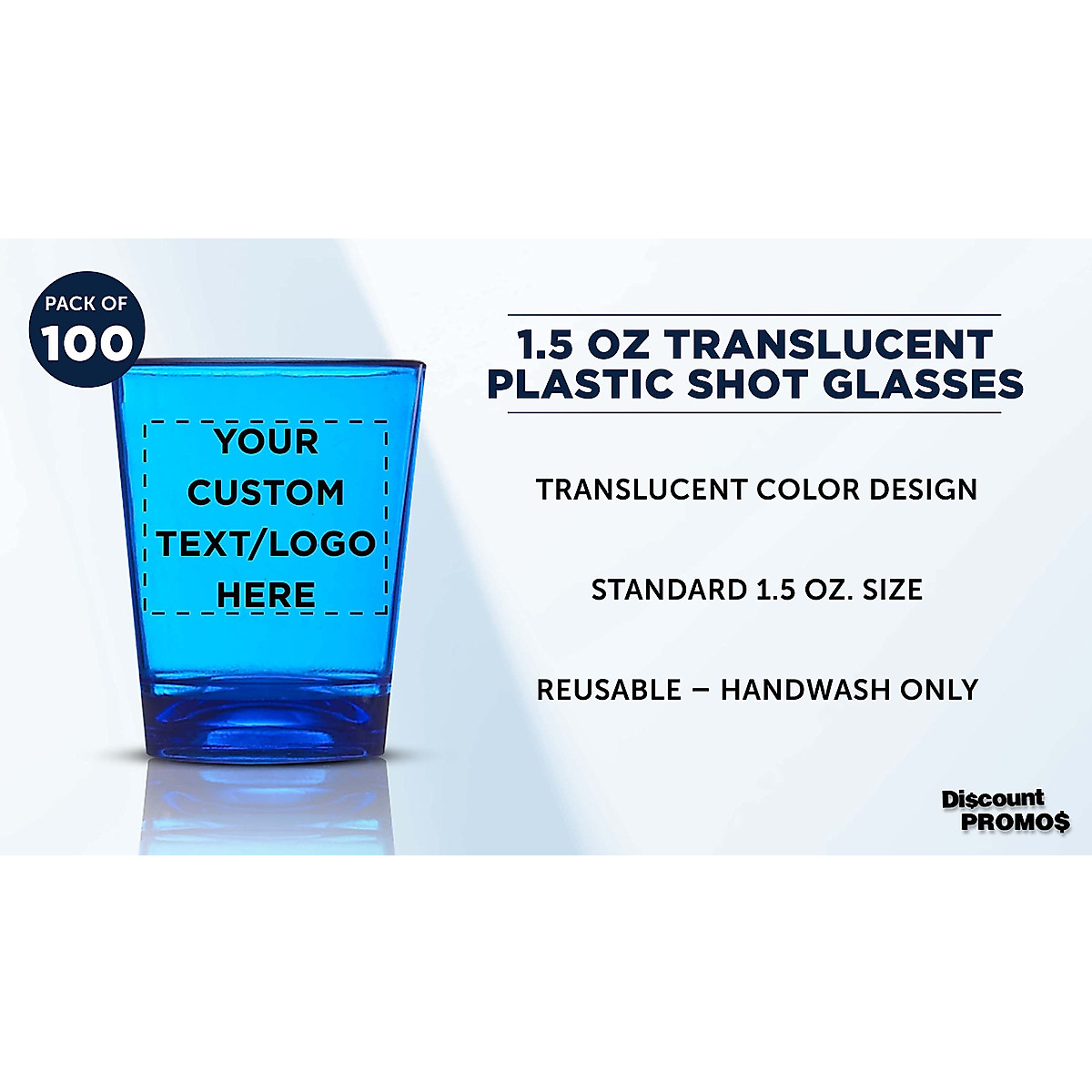Custom Translucent Plastic Shot Glasses 1.5 oz. Set of 100, Personalized Bulk Pack - Acrylic, Great for Wedding, Party, Birthday, Gifts - Blue