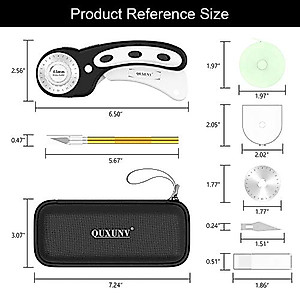 Rotary Cutter,Rotary Cutter for Fabric 45mm with Safety Lock Suitable for Cutting Fabric,Paper,Vinyl,Felt,Leather,Etc,Including Special Storage Box,6 Replacement Blades,Precision Knife,Tape Measure