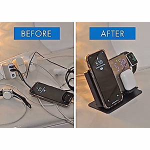 Tech Starving's 3 in 1 Wireless Charger with Clock/Alarm—Fast Charging—For iPhone 14/13/12/11/XS/X/8—Apple Watch Series—AirPods & Samsung Phone Series