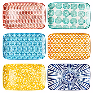 KitchenTour Rectangular Serving Platter, 8 inch Ceramic Dinner Plates Serving Trays Set of 6 for Salad, Appetizers, Sushi, Fruit, Microwave and Dishwasher Safe