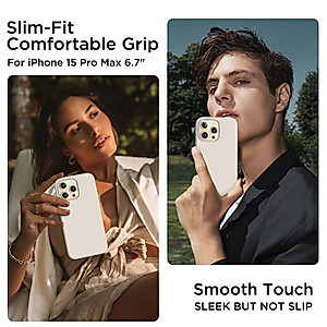 COFFKER Compatible with iPhone 15 Pro Max Case, Liquid Silicone Case, Full Body Shockproof Protective Cover Slim Thin Phone Case with [Soft Anti-Scratch Microfiber Lining], 6.7 inch-Stone