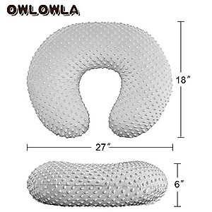 OWLOWLA Minky Nursing Pillow Cover, Breastfeeding Pillow Slipcover Fits Nursing Pillow for Baby Boy Girl(Silver Gray)