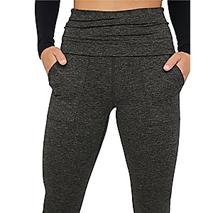 Aurgelmir Womens Flare Yoga Pants High Waisted Foldover Workout Leggings with Pockets Tummy Control Bell Bottom Pants Heather Black