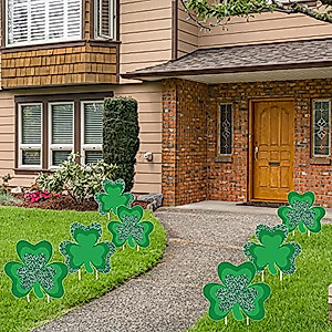 12 Pieces Shamrocks St. Patrick's Day Yard Sign with 24 Stakes Saint Patrick's Day Plastic Ornaments for Outdoor Decorations