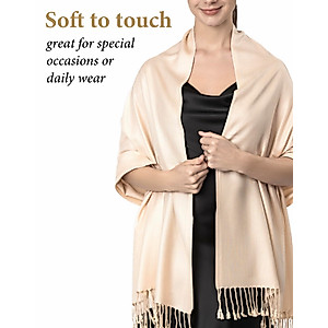 Achillea Large Soft Silky Pashmina Shawl Wrap Scarf in Solid Colors (Cream/Beige)