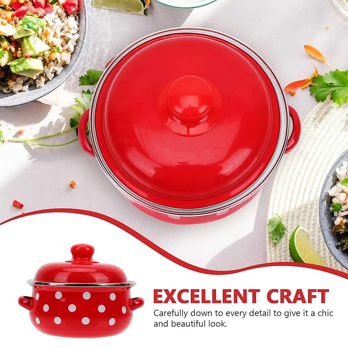 Hemoton Stew Pot Kitchen Stockpot Enamel Cooking Pot Thickened Stock Pot Vintage Style Enamel Stock Pot with Red Enamelware Large Serving Pot Soup Basins