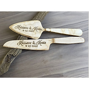 Personalized Cake Serving Set, Laser Engraved Cake Set,Wedding Gift,Anniversary Gift,Wooden Knife And Server,Rustic Cake Set,Wedding Cake Cutting Set, Farmhouse Cake Server
