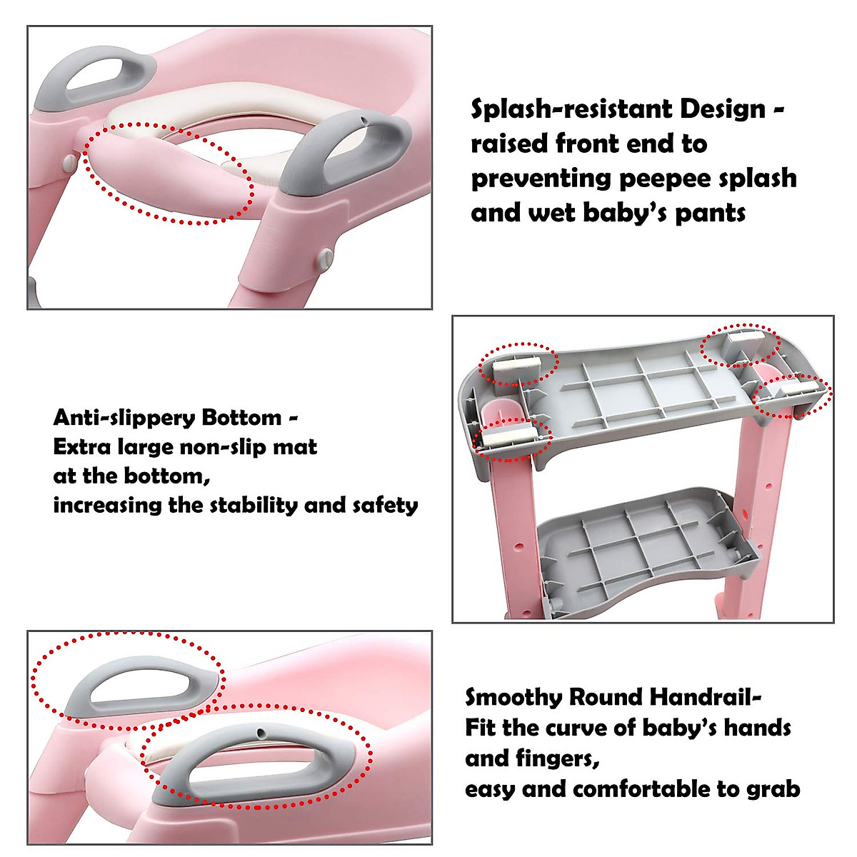 HTTMT- Pink Toddler Potty Training Seat Ladder Step Toilet Girl Chair Infant Kids Bathroom Trainer [P/N: ET-BABY002-PINK]