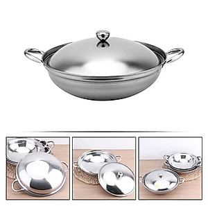 UPKOCH Stainless Steel Hot Pot Pan: 27cm Metal Shabu Shabu Hot Pot Stir Fry Pan Non Stick Hot Pot with Lid and Handle for Kitchen Cooking