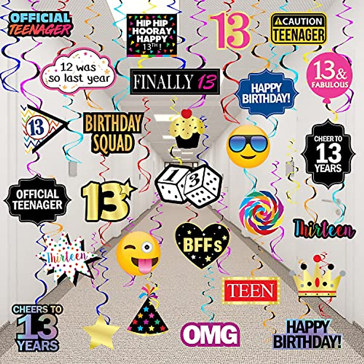 13th Birthday Hanging Swirls - 28 Pieces - Funny 13th Birthday Party Supplies, Decorations, Gifts and Favors