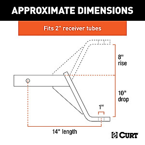 CURT 45112 Class 3 Trailer Hitch Ball Mount, Fits 2-Inch Receiver, 5,000 lbs, 1-Inch Hole, 10-Inch Drop, Gloss Black Powder Coat