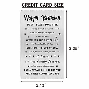 Alotozo Stepdaughter Birthday Card, Happy Birthday Gifts to My Bonus Daughter, Stepdaughter Bday Engraved Wallet Card Inserts