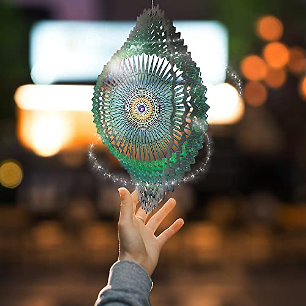 Yellow Shelf Kinetic Wind Spinners for Yard & Garden - Stainless Steel 3D Mandala Spinner - Hanging Wind Spinner for Lawn, Patio & Outdoor Decorations 12 inches