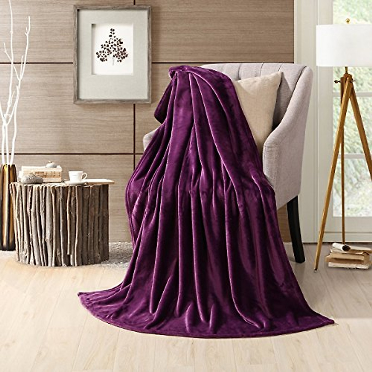HYSEAS Flannel Fleece Throw Blanket Purple - Super Soft Plush Microfiber Solid Blanket for Couch, Bed, Chair, Sofa - Fuzzy Cozy Lightweight - 50x60 Inch
