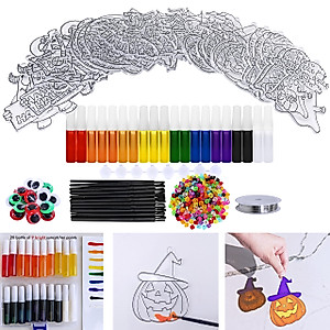 27 Sets Halloween Suncatcher Ornaments Decoration DIY Window Paint Art Craft Kit Jack-O'-Lantern Ghost Vampire Witch Spider Sun Catchers for Halloween Classroom Party Art Activity Trick or Treat Gift