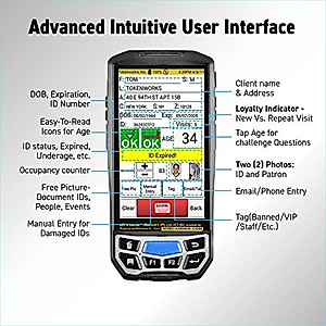IDVisor Smart Plus ID Scanner - Drivers License and Passport Age Verification & Customer Management - Extra Large 5" LCD Screen, Charger Cradle, Hand Strap, Spare Battery & More