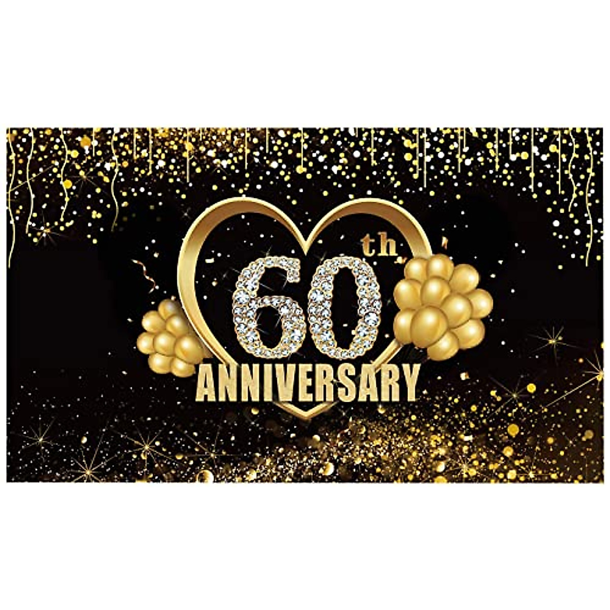 Yoaokiy 60th Wedding Anniversary Decorations for Party, Extra Large 60 Year Anniversary Party Backdrop Supplies, Extra Large Happy 60 Anniversary Decor Photo Props(6 X 3.6ft)