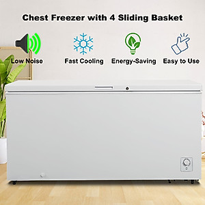Techomey Chest Freezer 17.7 Cu.Ft. Deep Freezer, Large Freezer with Adjustable Thermostat Control & 4 Removable Wire Basket, Top Open Door, 4 Universal Wheels, Safety Lock, White