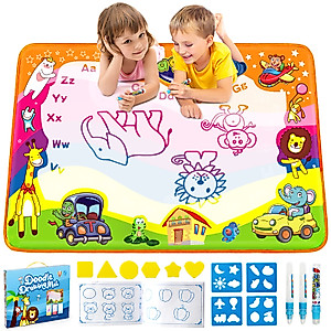 Kazswitle Water Drawing Mat, Kids Toys Painting Writing Coloring Mat, Mess Free Water Doodle Mat Magic Pens Educational Toys Halloween Xmas Gifts for 2 3 4 5 6 Year Old Girls Boys Kid Toddler