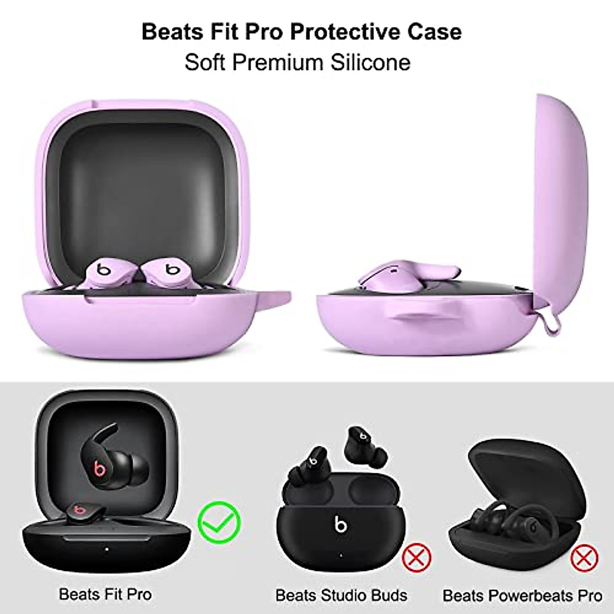 Beats Fit Pro Case Cover, KOUJAON Soft Silicone Case for Apple Beats Fit Pro 2021 Protective Shockproof Beats Fit Pro Earbuds Case with Cute Pompom Keychain (Stone Purple)