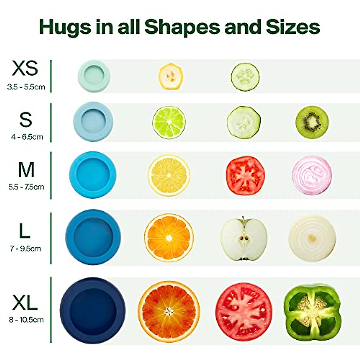 Food Huggers 5pc Reusable Silicone Food Savers | BPA Free & Dishwasher Safe | Fruit & Vegetable Produce Storage for Onion, Tomato, Lemon, Banana, Cans & More | Round, Sage Green