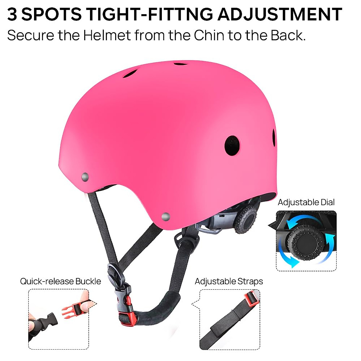 JBM Skateboard Bike Helmet - Lightweight, Adjustable & Design of Ventilation Multi-Sport Helmet for Bicycle Skate Scooter 3 Sizes for Adult Youth & Kids