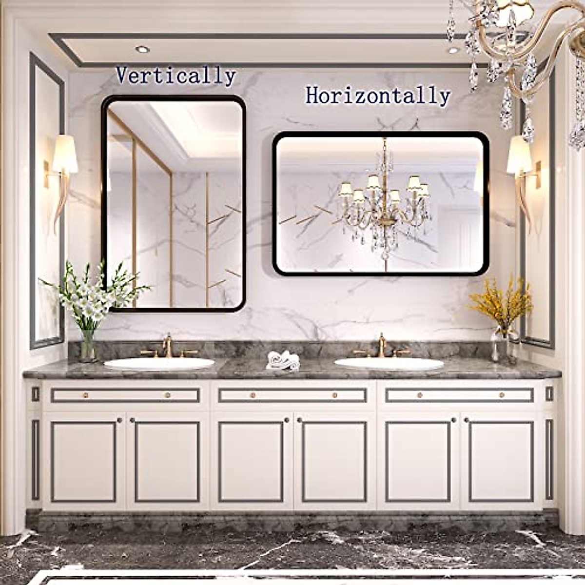 Abelockand 22" x 30" Black Rectangle Matte Black Metal Framed Bathroom Mirror, Wall Mounted Black Vanity Mirror, Horizontally or Vertically