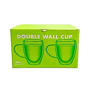 Douria Double Walled Glass Coffee Mugs, Clear Espresso Cups, Coffee tea Mugs Set, Iced Coffee Cup, Glass Mugs for Hot Beverages, Premium Glasses Set, Each 450ml (16Ounces./Set of 2)