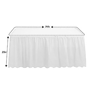 4 Pack Table Skirt 29 in x 14 ft Tablecloth Disposable Table Cover Reusable Stain Proof Plastic Table Skirts for Rectangle or Round Tables for Party, Wedding, Reception, Birthday (White)
