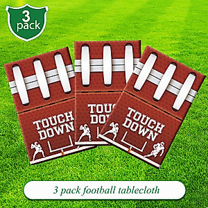 3 Pcs Football Party Tablecloths Plastic Football Field Tablecloths Rectangle Football Bowls Table Covers Football Touchdown Tablecloths for Game Day Baby Shower Birthday Party Supplies, 54 x 108 Inch