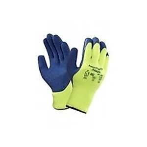 80-400 ANSELL SIZE 9 POWERFLEX ACRYLIC TERRY LOOP LINED NATURAL RUBBER LATEX PALM COATED COLD CONDITIONS KW GLOVES YELLOW/BLUE - CAT III - EN388-X231 - EN407-X2XXXX - EN511-020