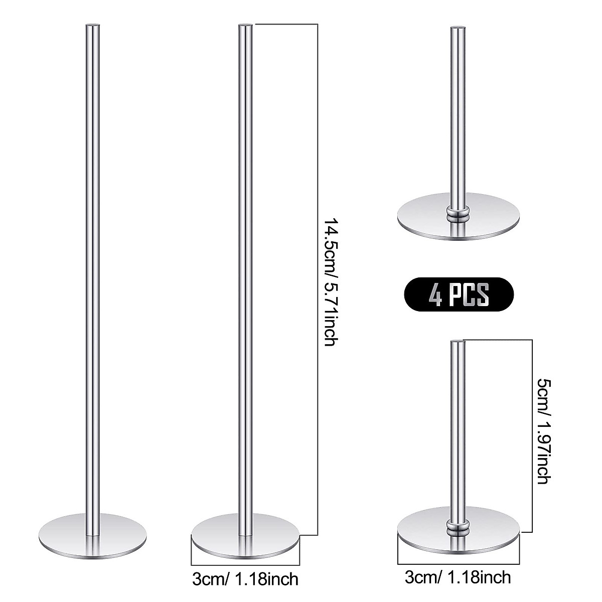 4 Pieces Stainless Steel Cake Heating Core 6 Inch and 2 Inch Silver Heating Rod Cake Baking Supplies for Baby Shower Birthday Party Wedding Cake Decorating Baking Tools Accessories Kitchen Utensils