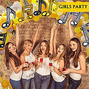 Lenwen 30 Pieces Music Note Foil Mylar Balloons Music Note Aluminum Foil Balloons Music Party Decorations for Music Themed Party Birthday Baby Shower Home Outdoor Party Celebrations, Black Gold Silver