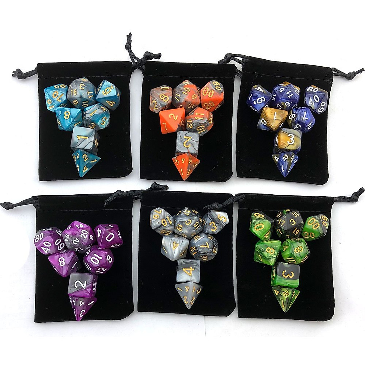 SmartDealsPro Double-Colors Polyhedral Dice Sets with Pouches for D&D DND RPG MTG Dungeon and Dragons Table Board Roll Playing Games D4 D6 D8 D10 D% D12 D20 (6-Color Sets)